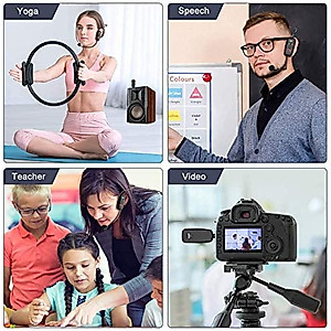 Wireless Microphone Headset,Rechargable UHF Transmitter & Receiver Microphones System,2 in 1 Mic for Voice Amplifier,Pa System,Stage Speaker,Singing,Speaking,-Not Suitable for iphone & Smartphones