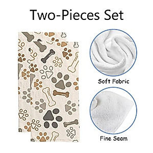 Hand Bath Towels 2 Pack Cartoon Footprint Absorbent Face Fingertip Towels for Bathroom Kitchen Gym Spa Soft Hair Drying Cloth Quick Dry, 30 x 15 Inch