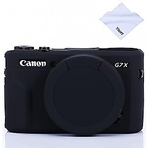 Yisau Case for G7X Mark II G7X Removable Lens Cover, Silicone Cover Rubber Soft Camera Case for Canon PowerShot G7X II G7X (Glamour Black)