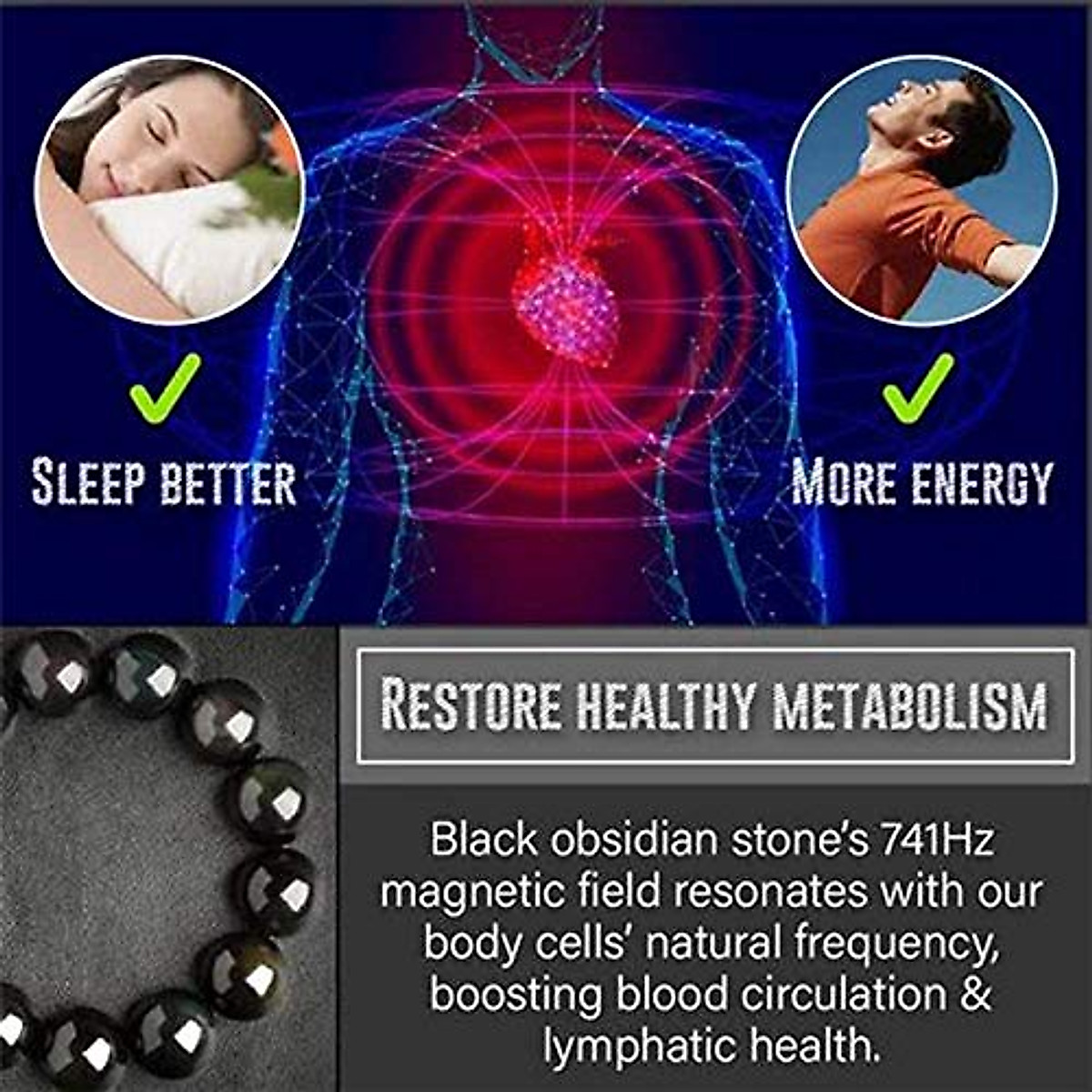 ZHUANMONI Anti-Swelling Black Obsidian Anklet, 4Pcs Magnetic Therapy Ankle Bracelet, Obsidian Beaded Bracelet For Men/Women Gifts