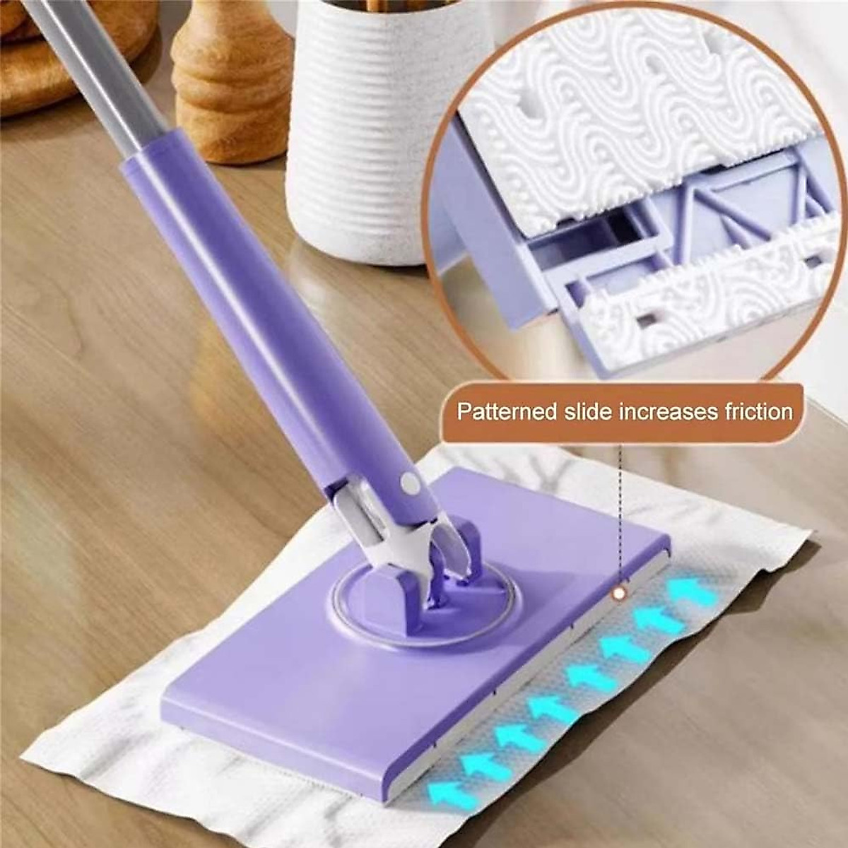 Automatic Cloth Changing Mini Mop, Mini Mop Cleaner, Portable Hands Free Mop, 360°Rotating Automatic Cloth Changing Mop with Towels for Floor, Mirror, Wall (Blue+4A_Long(93CM/36.6IN))
