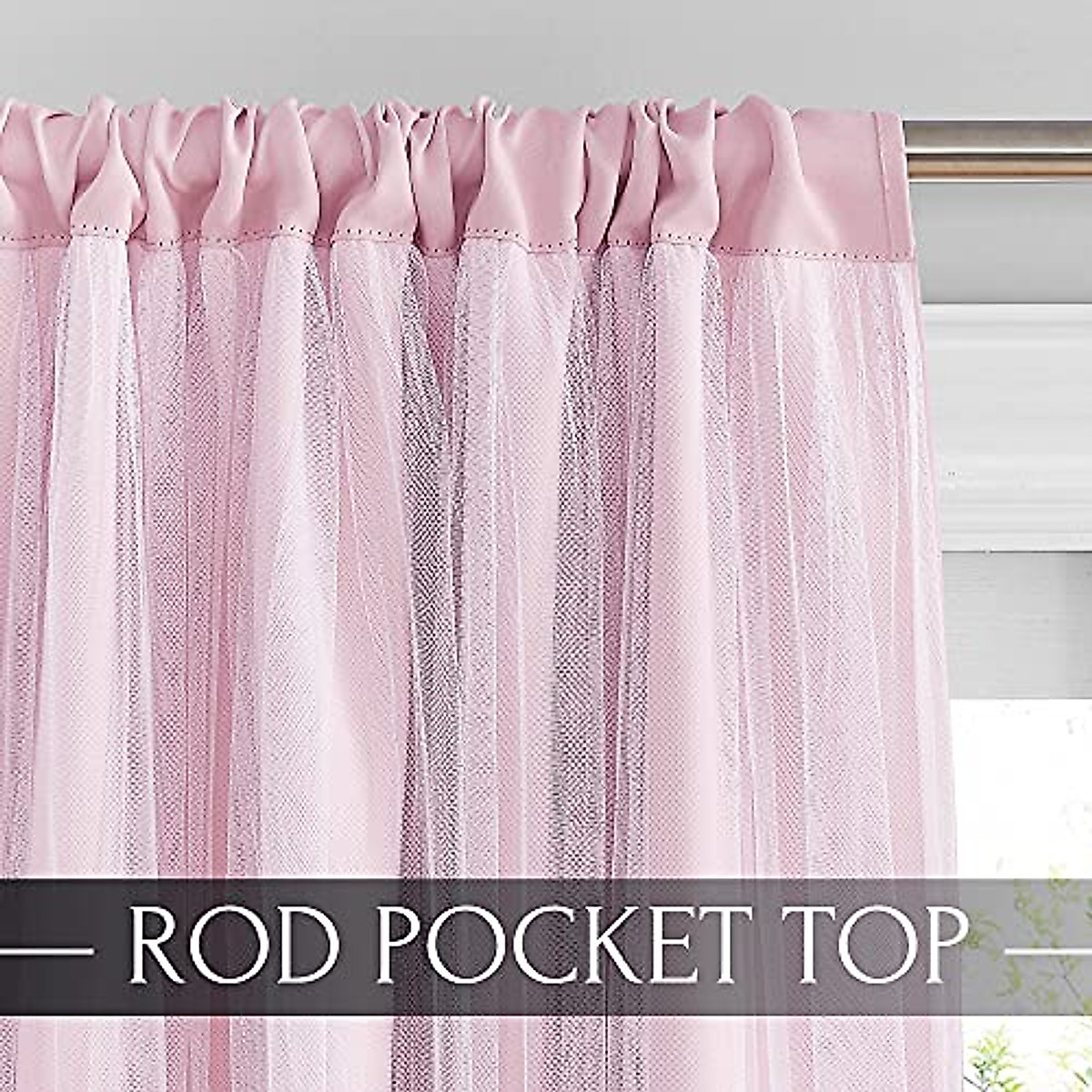PONY DANCE Bedroom Curtains Sheer Overlay - Pink Curtains Mix & Match with White Sheer Drapes Elegant for Girls Room Darkening, 52" x 95", Light Pink, 2 PCs