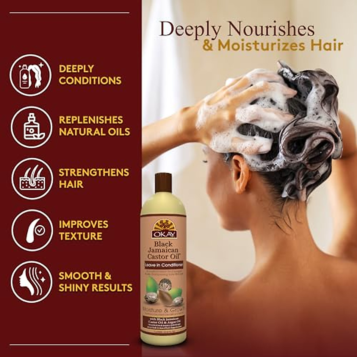 OKAY | Black Jamaican Castor Oil | Leave-In Conditioner for All Hair Types| Repair - Moisturize - Grow Healthy Hair | With Argan Oil & Shea Butter | Free of Parabens, Silicones, Sulfates | 33.8 oz