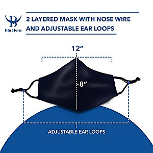 BLU HORN Face Mask from Large to 2XL(X-Large), with nose wire, adjustable loop, breathable (XX-Large, Black (3-Pack))