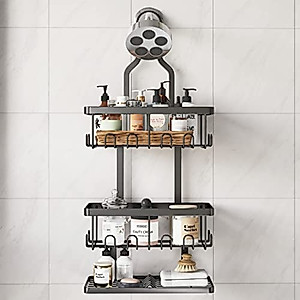 COVAODQ Shower Caddy Over Shower Head,Hanging Shower Caddy Over Head Shower Caddy Bathroom Organizer with Hooks for Towels, Sponge Rustproof & Waterproof