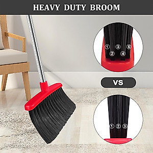 Broom with Dustpan Combo Set,UDUK 51'' Long Handle Broom with Standing Dustpan for Home, Heavy Duty Broom and Dustpan Set with Lid and Cleaning Teeth, Ideal for Pet Store Kitchen Indoor Outdoor (Red)