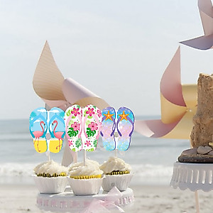 36pcs Beach Flip Flops Cupcake Toppers Summer Beach Party Cupcake Toppers Decorations Pool Party Decorations Supplies for Summer Birthday Tropical Luau Hawaiian Party Supplies