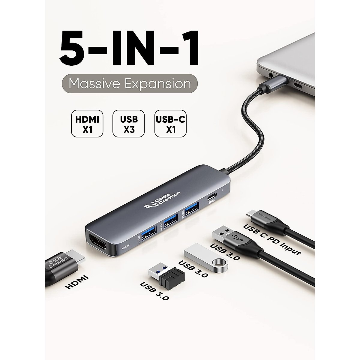 CableCreation USB C to USB A Cable Bundle with 5-in-1 USB C Hub with HDMI, USB 3.0, Power delivery