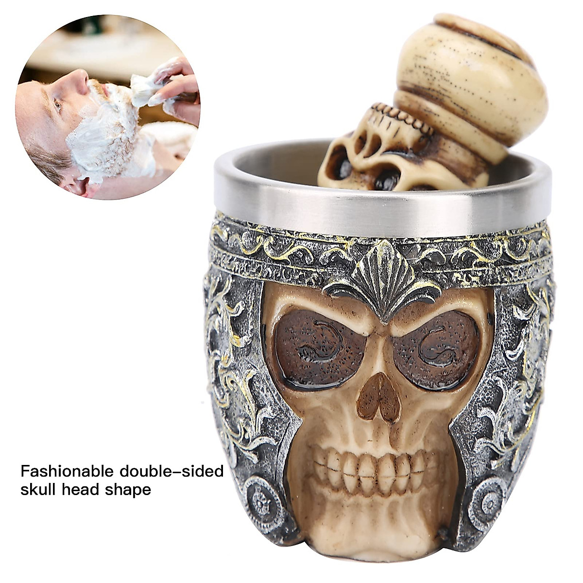 Dioche Men's Beard Shaving Set, Stainless Steel Shaving Bowl and Brush, Hair Shaving Brush and Mug Set for Men, Use for Hair Salon and Household