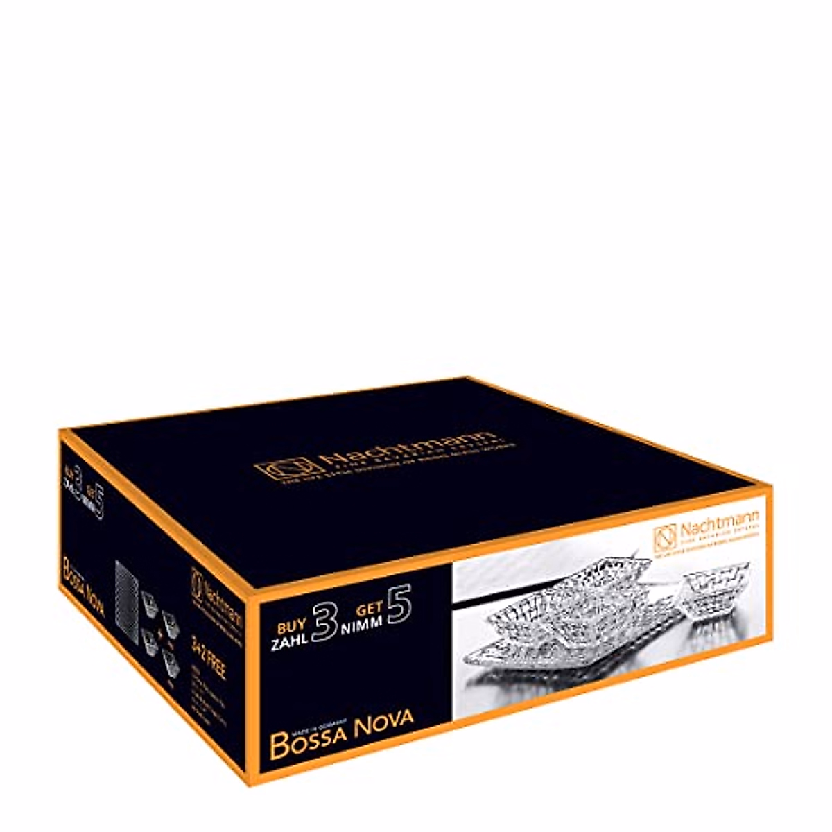 Nachtmann Bossa Nova Collections, 4 Piece Serving Set, Crystal Glass Serving Dishes for Cheese, Crackers, Fruits, and Appetizers, Platter, Square and Rectangular Bowls