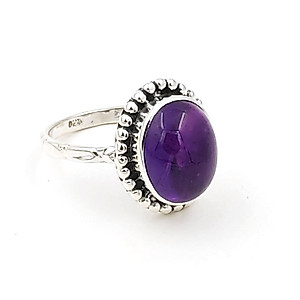 Navya Craft Amethyst Stone Silver Ring | 925 Sterling Silver Handmade Statement Promise Ring for Women | Natural Gemstone Boho Jewelry | February Birthstone | Gift for Her Birthday Anniversary