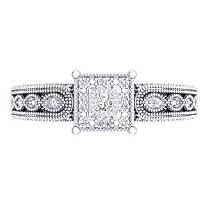 Dazzlingrock Collection 0.10 Carat (Ctw) Sterling Silver Round White Diamond Bridal Millgrain Engagement Ring 1/10 CT, Size 5.5