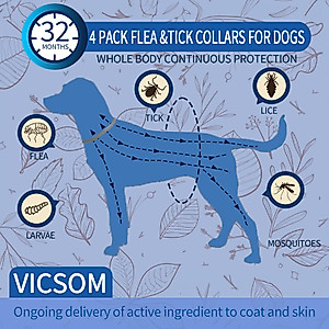 4 Pack Flea Collar for Dogs, Dog Flea and Tick Collar 8 Months Flea and Tick Prevention for Dog, Waterproof Adjustable Puppy Collar Natural Tick and Flea Collars for Small Medium Large Dogs, Grey