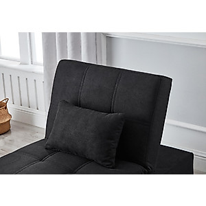 Pull Out Sleeper Chair Ottoman Bed Comfy Convertible Chair Bed Linen Fabric Futon with Storage Pocket Single Sofa Bed Small Recliners for Small Spaces Living Room Bedroom Apartment, Black