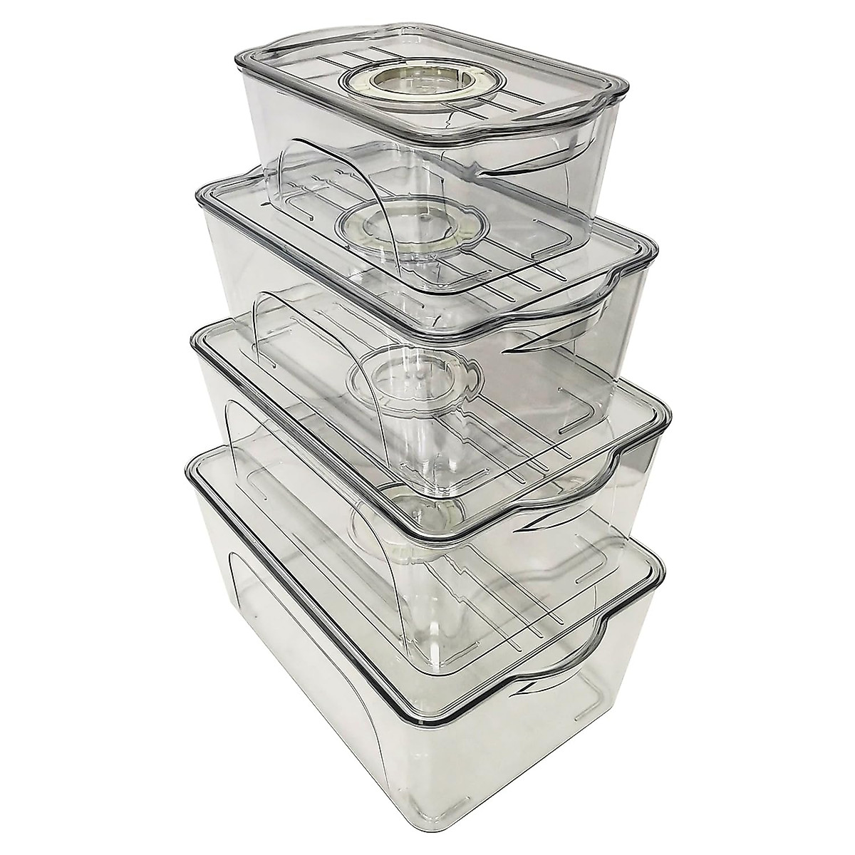 FRASTORDER Food Storage Containers with Lids - Clear Plastic Stackable Storage Bins with Date Recorder for Fridge, Freezer, Kitchen Cabinet, Pantry Organization (Set of 3)