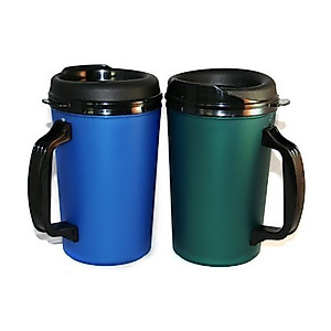 2 ThermoServ Foam Insulated Coffee Mug 20 oz w/Lids (1)Blue & (1) Green