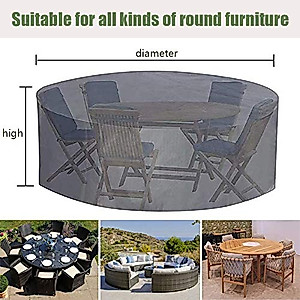 Round Garden Furniture Covers, 112" DIAx43 H Patio Furniture Covers, Large Table and Chair Covers Outdoor Waterproof Windproof Anti-UV, Drawstring with Hem