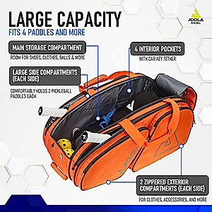 JOOLA Tour Elite Pickleball Bag – Backpack & Duffle Bag for Paddles & Pickleball Accessories – Thermal Insulated Pockets Hold 4+ Paddles - with Fence Hook Orange/Gray