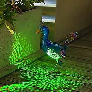 HSHD Solar Animal Lights Outdoor - Solar Power Figurine Waterproof Garden Decor with Metal Yard Art, Peacock Statue Light for Pathway Patio Backyard Decoration Lawn Ornaments(Peacock)