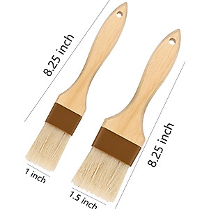 Pastry brush,Basting brush for Cooking,Natural Bristle BBQ Brush for Oil & Sauce,Wooden Handle Food Brush for Baking,Easy Clean Butter Brush,Durable Kitchen Culinary Utensil (1", 1 1/2 Inch,3 Pack)