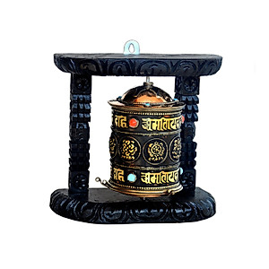 Tibetan Wood Copper Om Mani Padme Hum Wall Hanging Prayer Wheel-8 Auspicious symbols