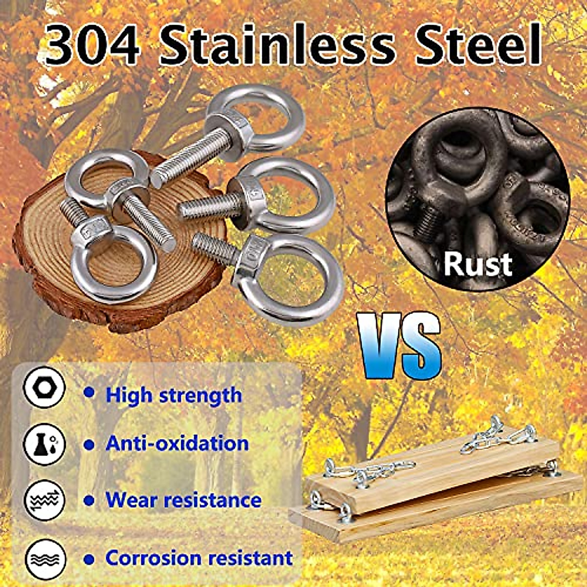 Lifting Eye Bolts, Reedny 1/4" 304 Stainless Steel Shoulder Ring Eye Machinery Male Thread Ring Eyebolt Screws for Hanging Articles (M6, 8Pcs)