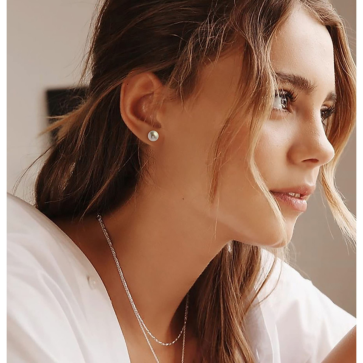 CowlynI Pearl Earrings Freshwater Cultured 14k Gold Plated AAAA+ Quality Handpicked Pearls Stud Hypoallergenic Valentines Day Gifts Jewelry for Women Men