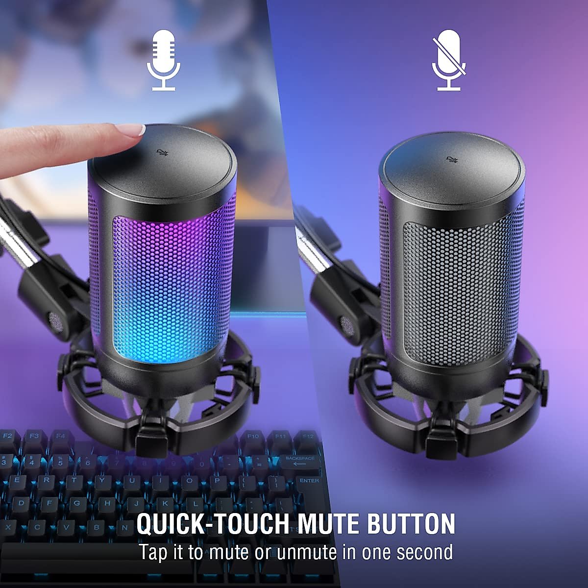 FIFINE Gaming PC Microphone with Boom Arm for Computer Bundle, RGB Mic with Mute Button for Streaming Online Chat Gamer Youtuber Set-AmpliGame (A6T+U1)