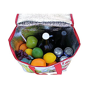 Earthwise Insulated Reusable Grocery Bag Shopping Tote with Zipper Top Lid Durable Thermal Collapsible Catering 2 Pack (Fruit)