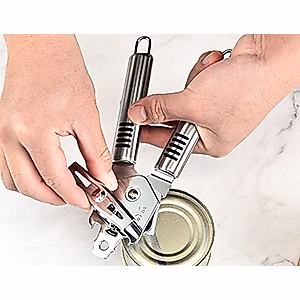 Can Opener, Kitchen Stainless Steel Heavy Duty Can Opener Manual Smooth Edge Durable Food Safe Cut 3-in-1 Tin Beer Jar Bottle Opener Hand Grip for Seniors with Arthritis Hands Friendly