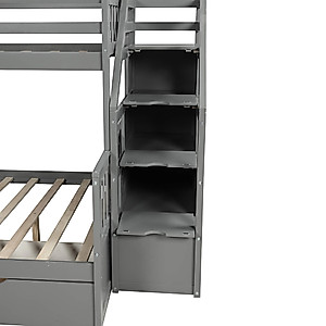 Twin Over Full bunk Bed with Drawers,Storage and Slide - Twin Over Full Bed Frame for Kids, Teens Bedroom, Guest Room Furniture, No Box Spring Needed