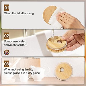 sungwoo 4PCS Bamboo Lids with Straw Hole, Reusable Wooden Lids for Glass Cups, 2.76inch/70mm Canning Lids with Silicone Ring for Regular Mouth Drinking Jars, Replacement Bamboo Lids for Beer Glasses