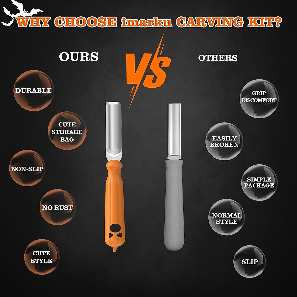 imarku Halloween Pumpkin Carving Kit, 10 PCS Professional Carving Knife with Unique Storage Bag and 25 PCS Pumpkin Carving Stencils, Stainless Carving Tools for Halloween Decorations, Home Essentials