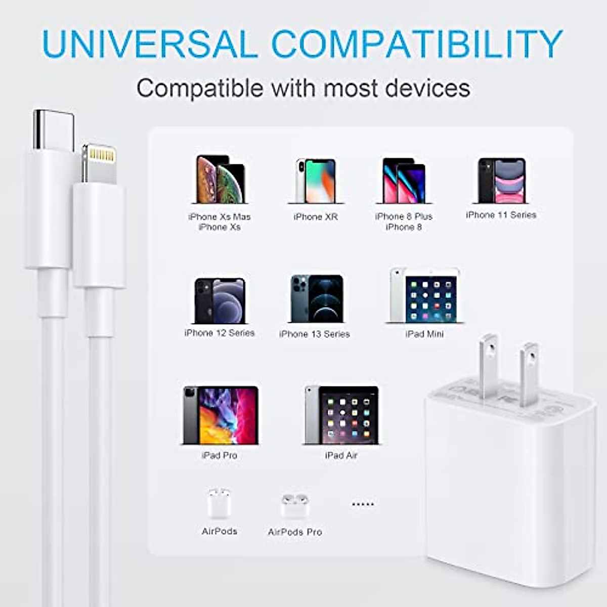 iPhone Fast Charging Block with Charging Cord,[Apple MFi Certified] 20W PD Fast Charger & 6FT USB C to Lightning Cable Compatible with iPhone13/14/14 plus/12/pro/pro max/11/Air pods pro/iPad air