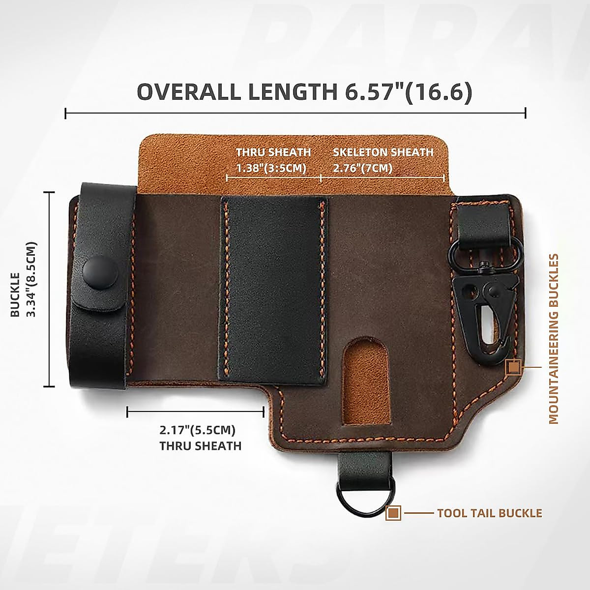 Omesio EDC Multitool Sheath for Belt, Leather Pocket Organizer for Men, Multitool Sheath with Pen Holder Convenient Storage Small Flashlight, Folding Tools with Keychain Knife Sheath for Daily Use