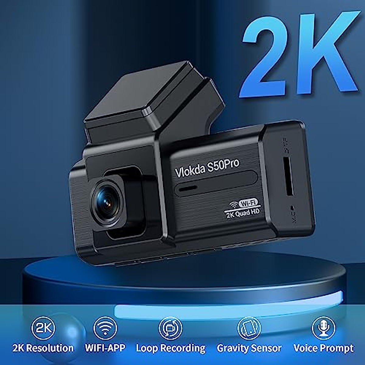 2K Dash Cam Front WiFi Dash Camera for Cars QHD 1440P Car Camera Dashcam for Cars with Super Night Vision 170°Wide Angle WDR Loop Recording