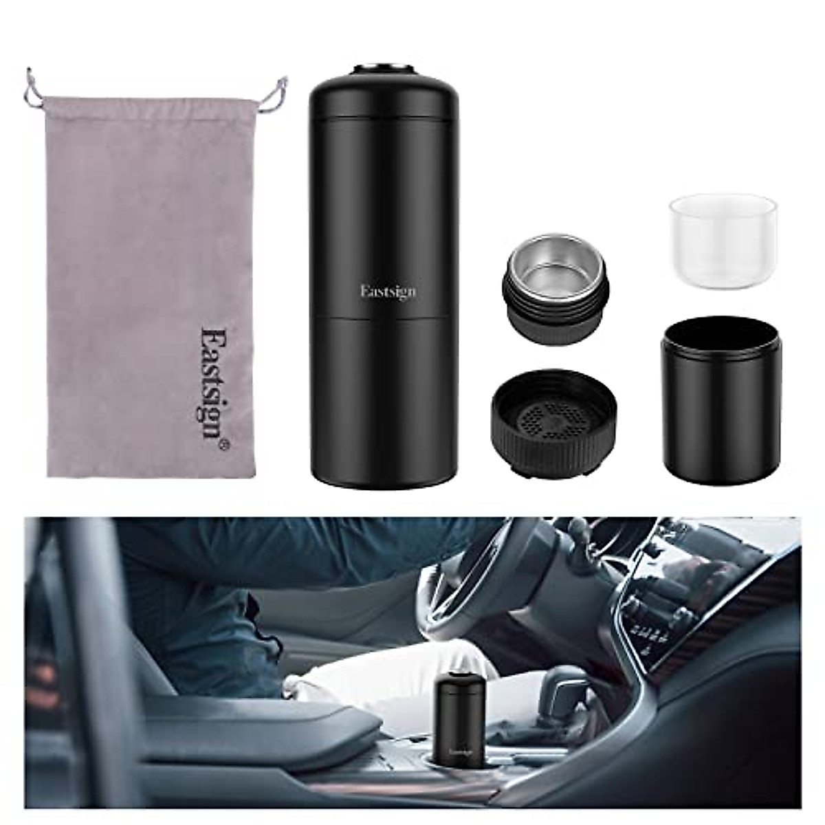 Eastsign Manual Espresso, Portable Espresso Machine, Compatible Ground Coffee, Hand Coffee Maker, Travel Gadgets, Manually Operated, Perfect for Camping, Hiking…