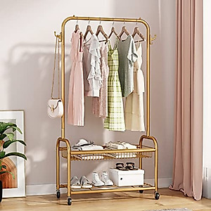 Thick forest Gold Clothing Rack Gold Clothes Rack Gold Garment Rack Heavy Duty Shoes Bags Gold Clothes Organizer Storage Shelves
