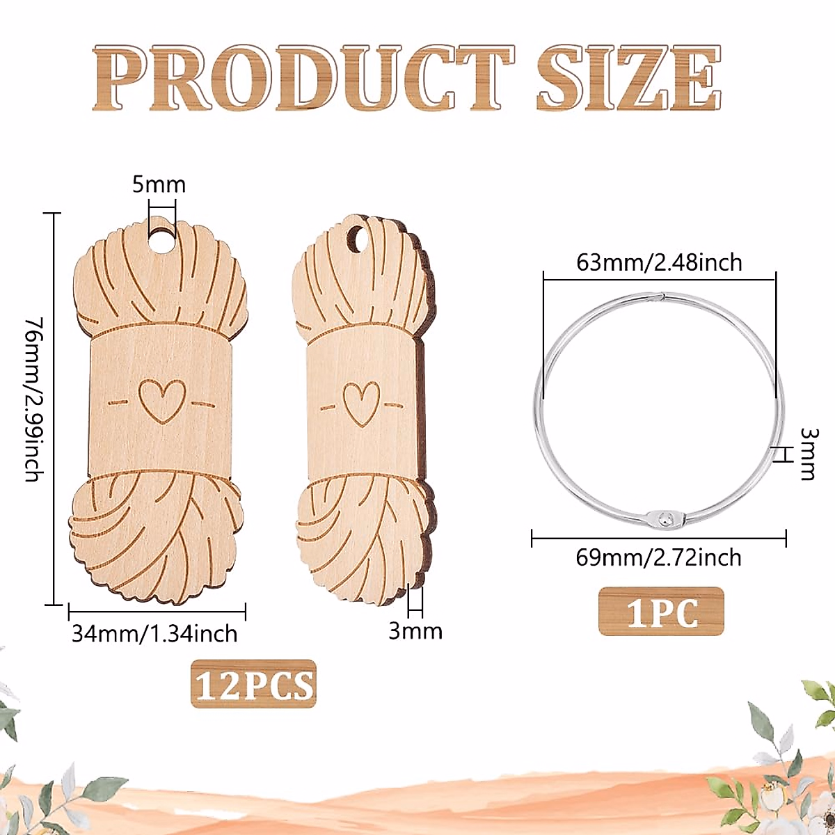 BENECREAT 12Pcs Wooden Blank Yarn Peg, Creative Woolen Thread Winding Boards, Knitting Yarn Holder with Iron Ring for Embroidery Needlework Macrame Weaving Cord and Sewing Threads