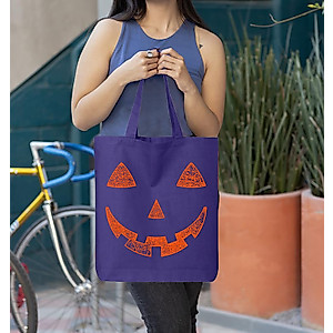 shop4ever Orange Jack O' Lantern Pumpkin Face Halloween Trick or Treat Eco Cotton Tote Reusable Shopping Bag Purple ECO 1