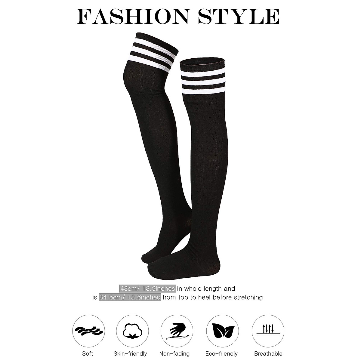 SATINIOR 3 Pairs Triple Stripe Over the Knee Socks Extra Long Opaque Thigh High Stockings