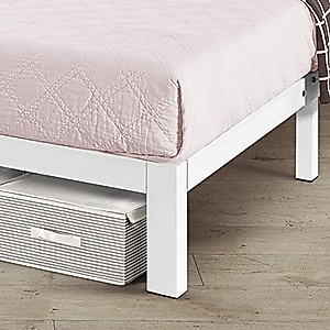 Mellow Rocky Base E 14" Platform Bed Heavy Duty Steel White, w/ Patented Wide Slats (No Box Spring Needed)- Twin XL