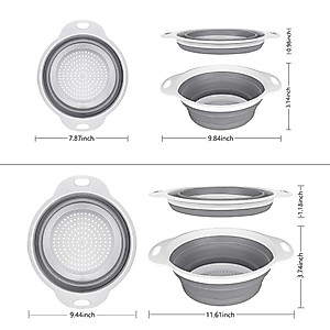 QiMH Collapsible Colander and Strainer Set of 3-2 PC 4 Quart(1 gal) and 1 PC 2 Quart(0.5 gal) - BPA Free & Dishwasher-safe Silicone Kitchen Foldable Strainer for Pasta, Veggies