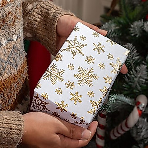 Homeral Christmas Mini Wrapping Paper Roll-17inch x 16.5ft Embossing White with Gold Foil Snowflakes for Christmas,Birthday,Wedding,Baby Shower,Valentine's, Bridal Shower,Party