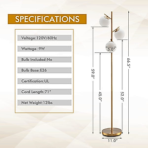Tangkula 3-Globe Floor Lamp, Modern Freestanding Lamp with Convenient Foot Switch & 3 E26 Bulb Bases, Sturdy Steel Pole, Tall Standing Light for Living Room, Bedroom, Study, Simple Assembly (Golden)