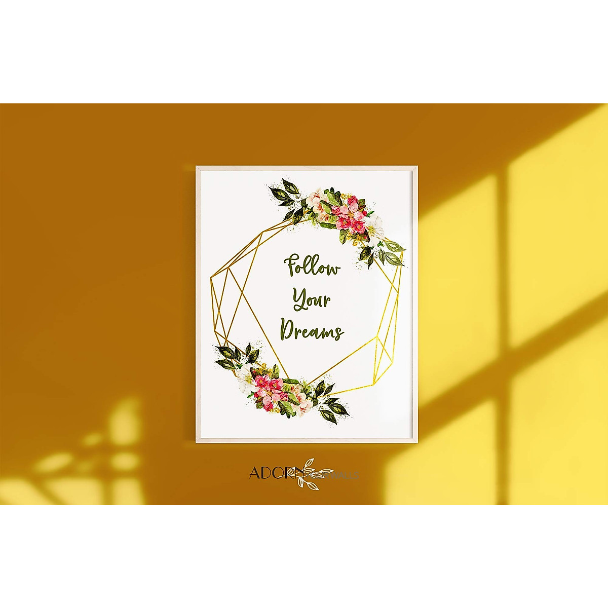 Inspirational Quotes Wall Art for Women - Strong Girls Floral Wreath Boho Print - Positive Affirmation Wall Decor for Teens - Shabby Chic Bedroom Artwork for Her - Follow Your Dreams 8x10 UNFRAMED