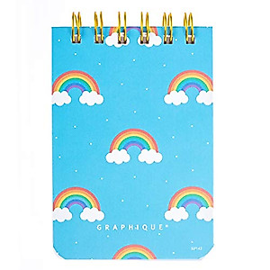 Graphique Rainbows Petite Journal - Pocket Journal with 200 Custom Interior Pages, Stylish Blue Cover with Rainbows and Polka Dots and Spiral Bound Top, 3.5" x 5.5"
