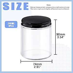 Glarks 8 Pack 8oz Glass Jars with Lids, Round Clear Glass Jars with Inner Liner and Black Lids for Storing Creams, Beauty Products, Cosmetic and Ointments