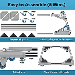 DOZAWA Telescopic Furniture Dolly with 4 Locking Wheels, Washing Machine Stand Refrigerator Base Moving Cart, Size Adjustable, Grey