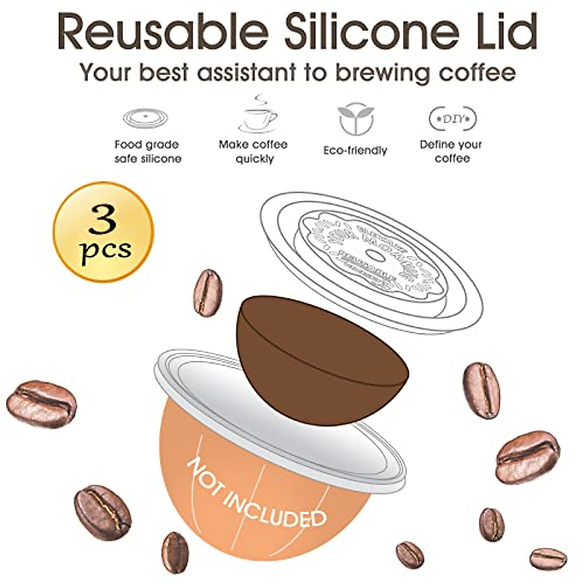 VIVI SKY Reusable Coffee Capsule Lids Work with Nespresso Pods Vertuo,Food Grade Silicon Caps Used for Every Sizes of Reusable Nespresso Vertuo Pod Refillable Vertuo Capsule(Silicon Vertuo Lids- 3PCS)